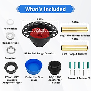 ABS Freestanding Tub Drain Rough-in Kit Upgrade bathtub Drain kit with Brass Tail Pipes and ABS Plastic Adapter, Fit for all freestanding bathtub Floor Mounted Bathtub and Copper Bathtub
