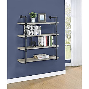 Overstock Condou Black Metal 40-inch Wall Shelf Grey Driftwood Oak Finish, Wood Finish