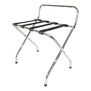 USTECH Single Tier X-Shape Folding Luggage Rack with High Back | Durable Metal Stand & Heavy-Duty Nylon Straps for Guest Room Storage & Suitcase Holder | Perfect for Bedroom & Closet