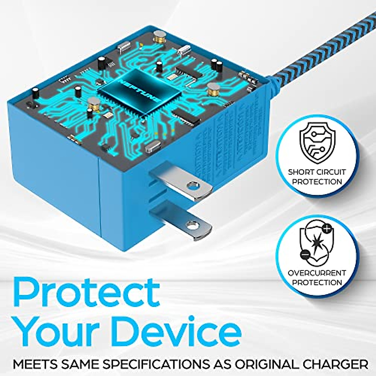 Neptune Premium Gaming Charger - Compatible with Nintendo Switch/Switch Lite/Switch OLED, Android, Supports Nintendo Switch Dock 15V2.6A Fast Charger 5FT Type C AC Adapter Cable for Switch… (Blue)