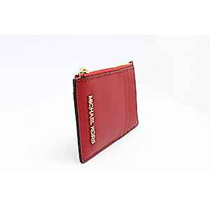 Michael Kors Jet Set Travel Top Zip Card Case Wallet Coin Pouch Chili Red