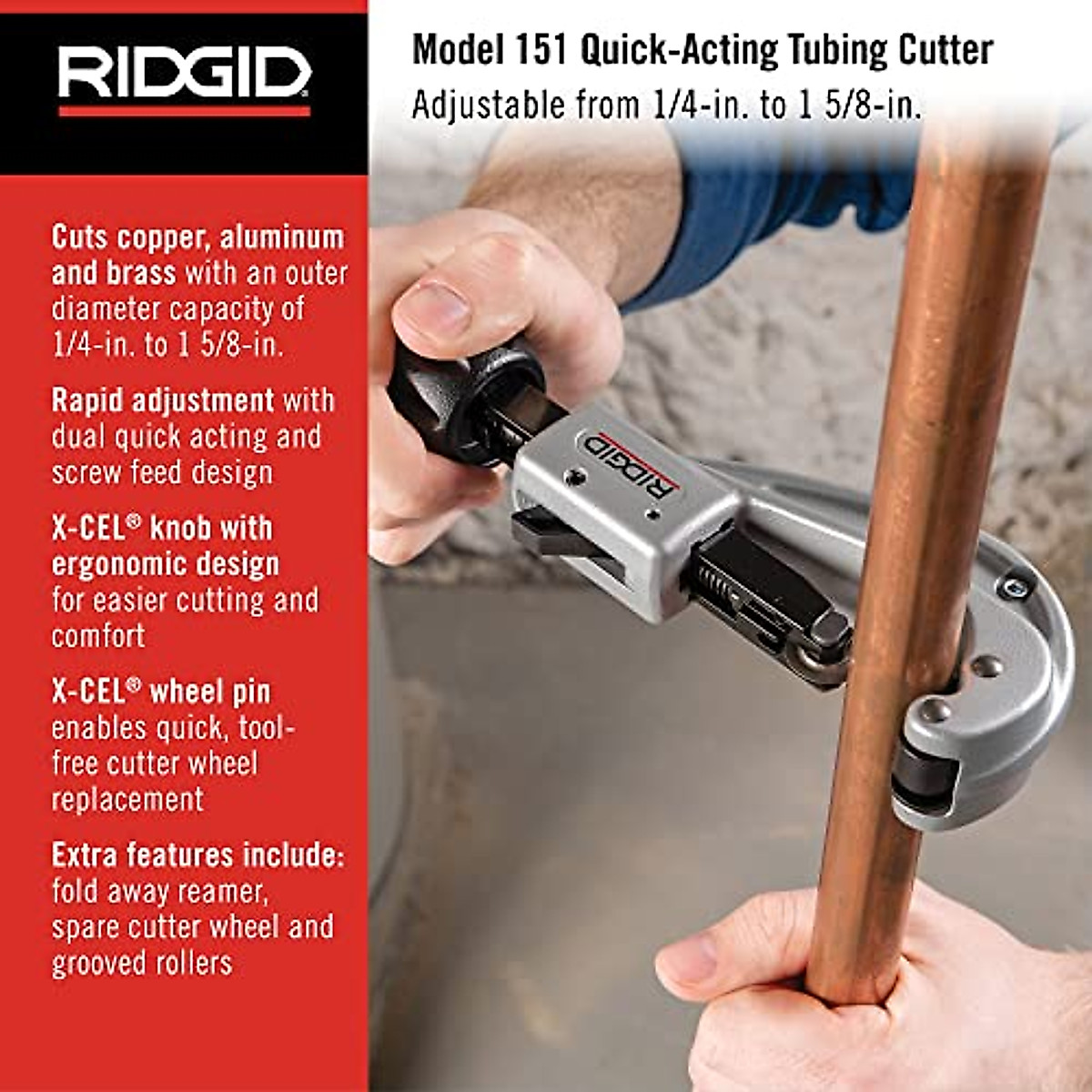 RIDGID 31632 Model 151 Quick-Acting Tubing Cutter with 1/4"-1-5/8" Cutting Capacity, Silver Black