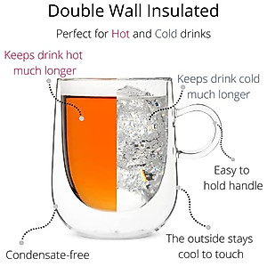 BTaT- BarrelShape Mugs, 4 Pack, 12 oz (350 ml), Glass Coffee Mugs, Clear Coffee Mug, Double Wall Glass Coffee Mugs, Glass Mugs, Latte Cup, Glass Tea Cups, Insulated Coffee Cups, Clear Mug