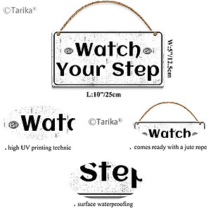 Watch Your Step 12.5X25 CM Retro Look wood Decoration Art Hanging Sign for Home Kitchen Bathroom Farm Garden Garage Inspirational Quotes Wall Decor