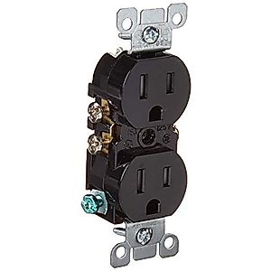 Leviton T5320-E 15 Amp 125V Tamper Resistant, Duplex Receptacle, Residential Grade, Grounding, 10-Pack, Black