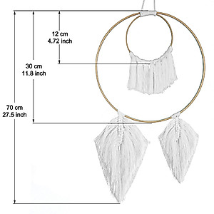 O-heart Macrame Wall Hanging, Woven Boho Chic Wall Decor Cotton Leaf Feather Bedroom Decor Large Wall Art Decor, Bohemian Home Decorations Wall Accent - Style 1