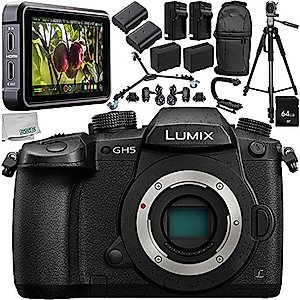 Panasonic Lumix DC-GH5 Mirrorless Micro Four Thirds Digital Camera + Atomos Ninja V 5" 4K HDMI Recording Monitor 14PC Bundle – Includes 64GB SD Memory Card + MORE - International Version (No Warranty)