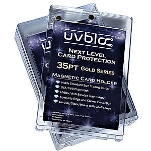 UVBLOC One Touch Card Holder (5 Pack) 35pt Magnetic Baseball Card Sleeves Pro Hard Case Protectors for Trading Football Basketball Sports Pokemon Cards