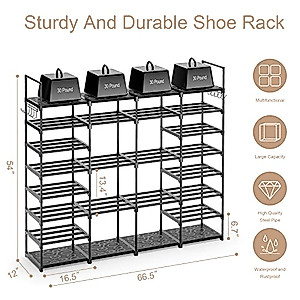 Polegas Large Shoe Rack Shoe Organizer for 62-66 Pairs Shoes and Boots, Metal Shoe Rack Organizer, 8 Tiers Shoe Storage Shelf, Space Saving Shoe Cabinet for Entryway Closet Garage Bedroom Cloakroom