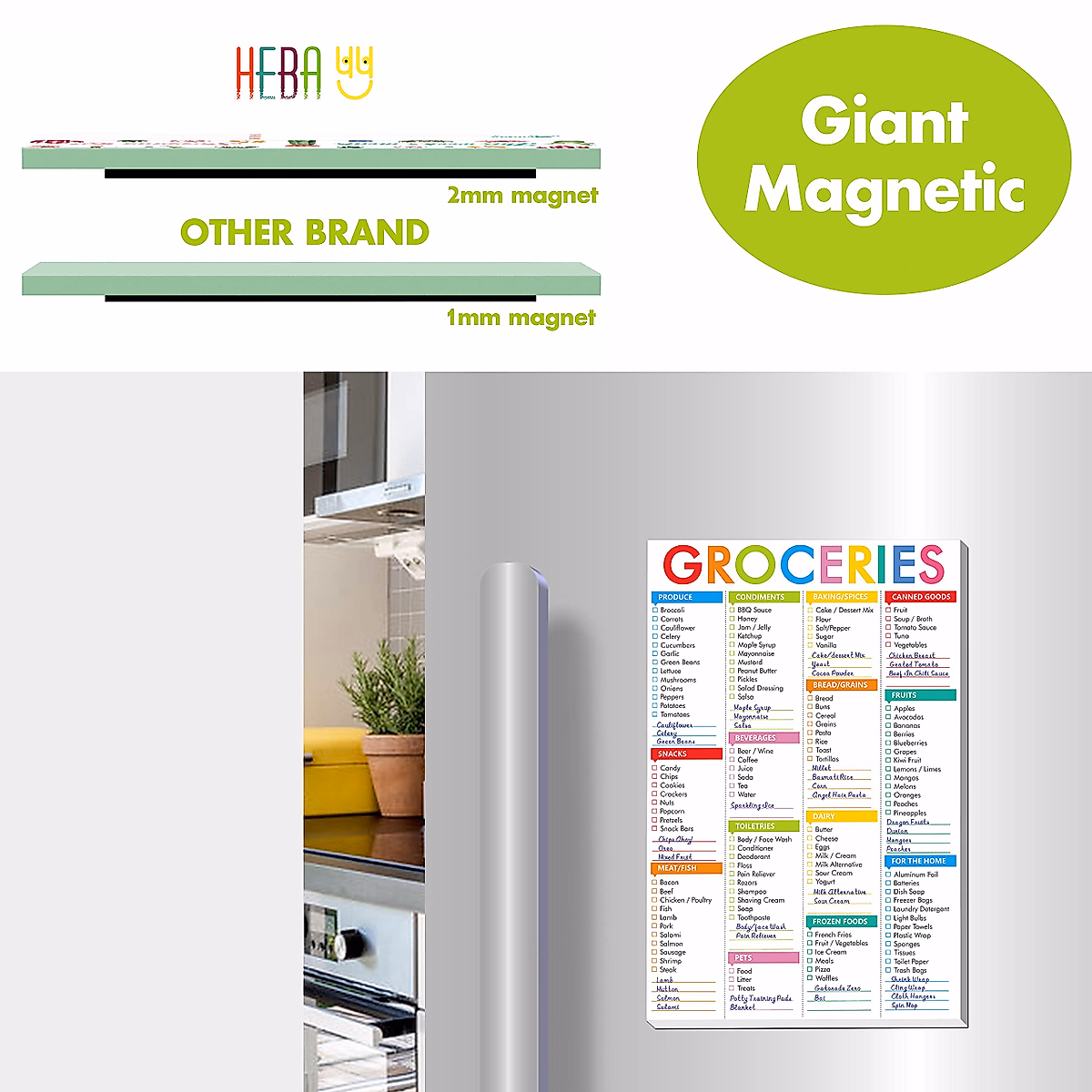 90 Sheets Fastcheck Grocery List Magnet Pad, 110 Printed Common Food for Fridge and Blank Grocery Shopping Spaces for Home. Size 6”x 9”