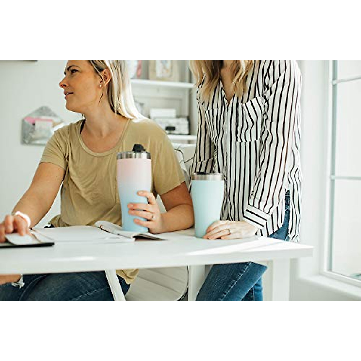 Simple Modern Tumbler with Clear Flip Lid and Straw | Reusable Insulated Water Bottle Stainless Steel Travel Mug | Slim Cruiser Collection | 32oz, Ombre: Sorbet