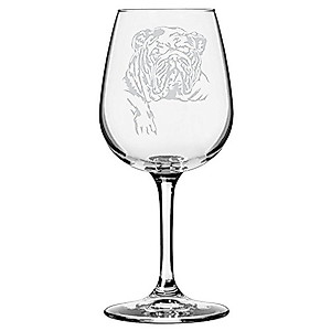 Bulldog Dog Themed Etched All Purpose 12.75oz Wine Glass