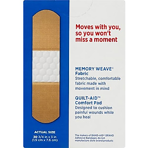 Band-Aid Brand Flexible Fabric Adhesive Bandages, Comfortable Flexible Protection & Wound Care of Minor Cuts & Scrapes, Quilt-Aid Technology to Cushion Painful Wounds, All One Size, 30 ct