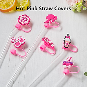 Straw Cover Cap for Stanley Cup, 6Pcs Cute Hot Pink Straw Topper Compatible with 30&40 Oz Tumbler with Handle, Reusable Silicone Straw Tip Covers as Stanley Cup Accessories(10mm)