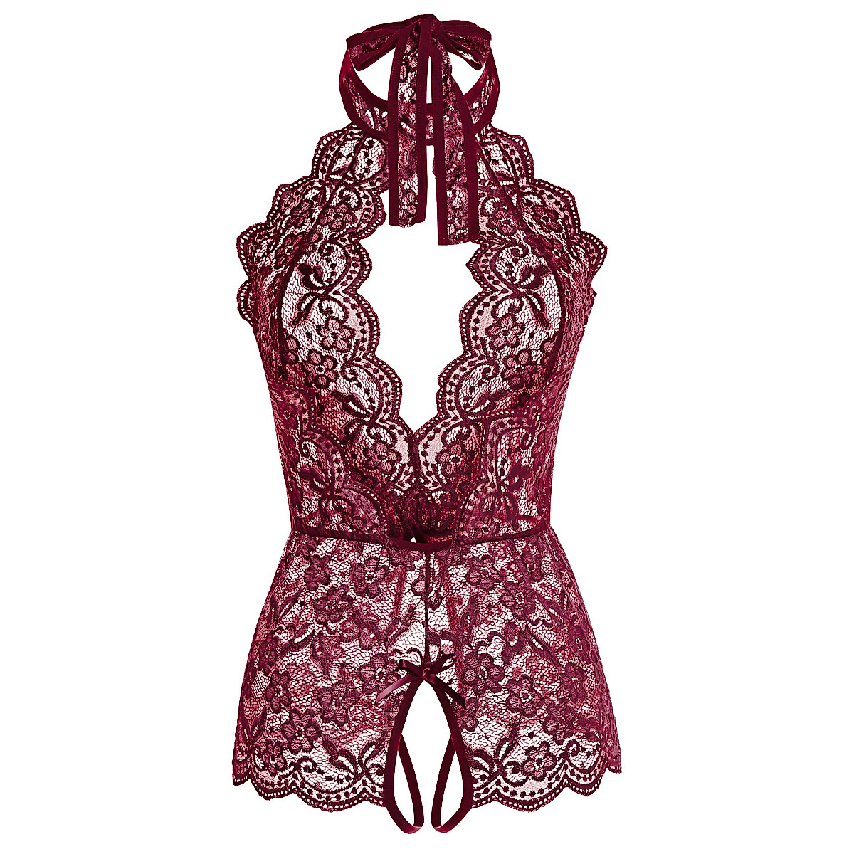 Ababoon Women One Piece Lingerie Lace Sexy Baby Dolls Teddy Sleepwear (Wine Red, L)
