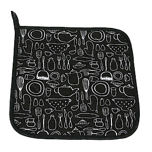 100% Cotton Kitchen Everyday Potholders Pot Holder Heat Resistant Coaster Potholder for Cooking and Baking 8 x 8-Inch Set of 3 Black