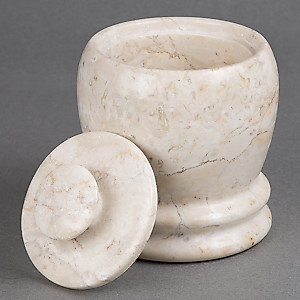 Creative Home 74198 Natural Champagne Marble Cotton Ball and Swab Holder, 3-5/8" Diam. x 4-3/4" H