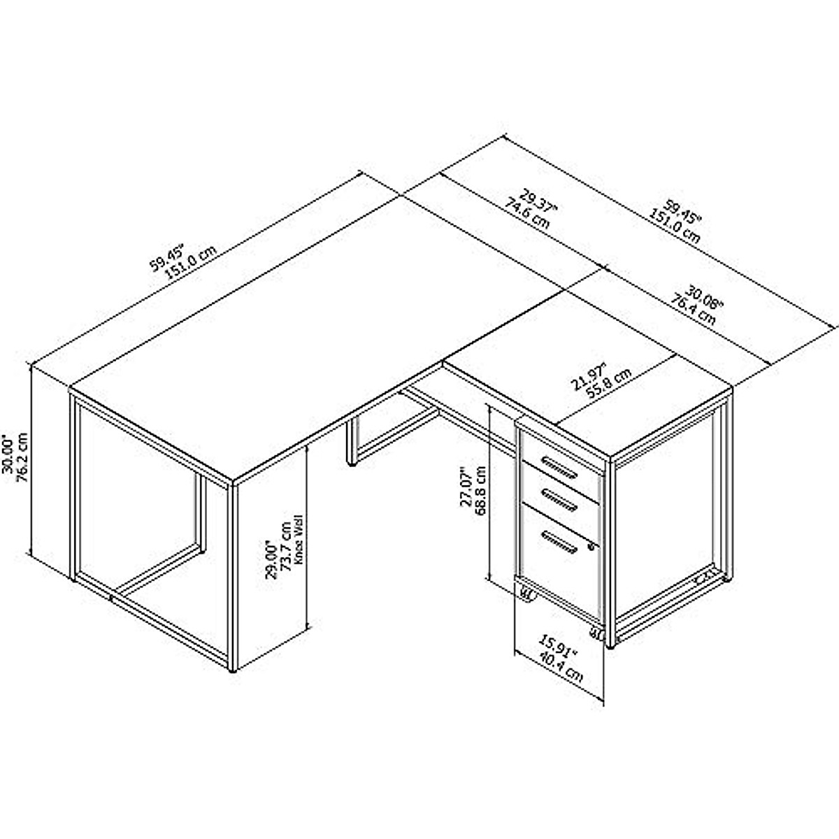 Bush Business Furniture Method L Shaped Desk with 30W Return and Mobile File Cabinet, 60W, Cocoa