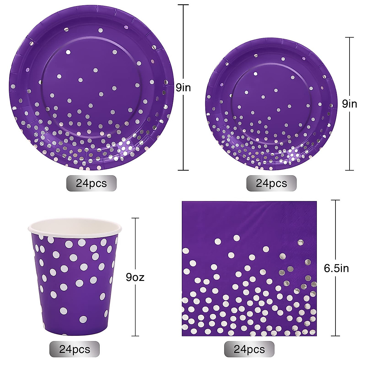 Gudvilla 168Pcs Purple Plates and Napkins Party Supplies, Purple Paper Plates, Purple Party Plates, Purple Party Decorations for Birthday Bridal Shower Mardi Gras Graduation Plates, Serves 24