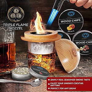 WONKYWARE Cocktail Smoker Kit with Torch Old Fashioned Drink Smoker kit with 6 Flavors Wood Chips for Bourbon Cocktail Smoker, Whiskey Smoker Infuser kit for Father, Husband, Friends (No Butane)