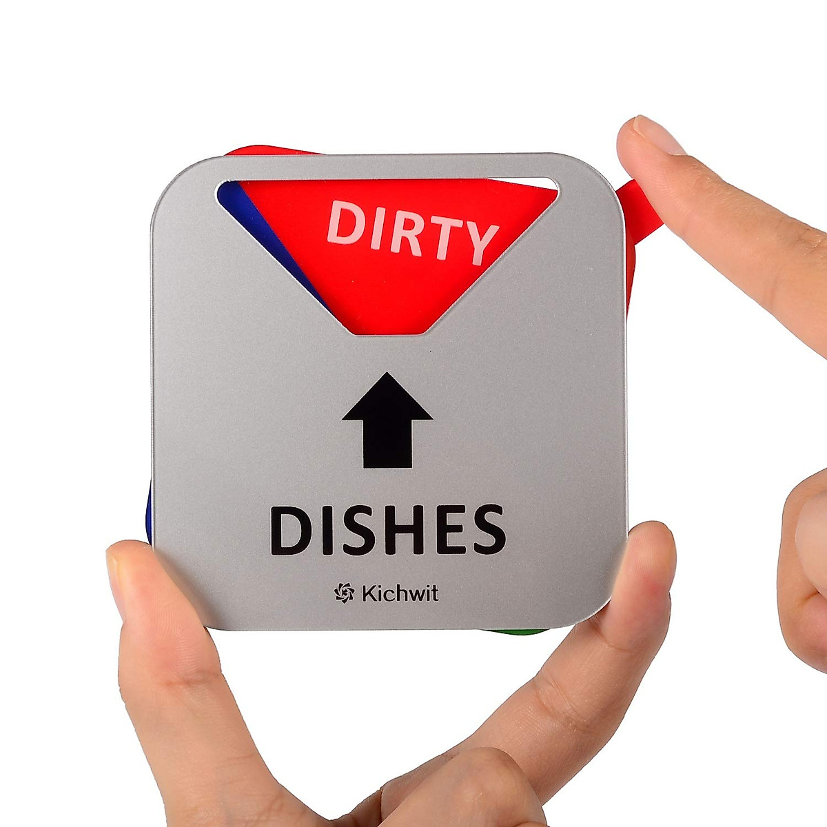 Kichwit Dishwasher Magnet Clean Dirty Sign Indicator with Running and Empty Options, Non-Scratch Strong Magnetic Backing, Residue Free Adhesive Included, 3.5 Inch, Silver