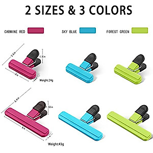 9 Pack Bag Sealer - Reusable Food Clips, Chip Bag Clips for Food Storage with Air Tight Plastic Heavy Seal Grip, Food Storage Bags Clips, Red&Blue&Green (3 Large and 6 Small)