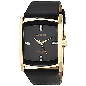 Armitron Men's 204604BKGPBK Genuine Crystal Accented Gold-Tone Black Leather Strap Watch