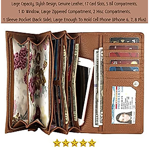 Mou Meraki Women RFID Blocking Real Leather Bifold Wallets For Women-Shield Against Identity Theft (Pebble Cognac)