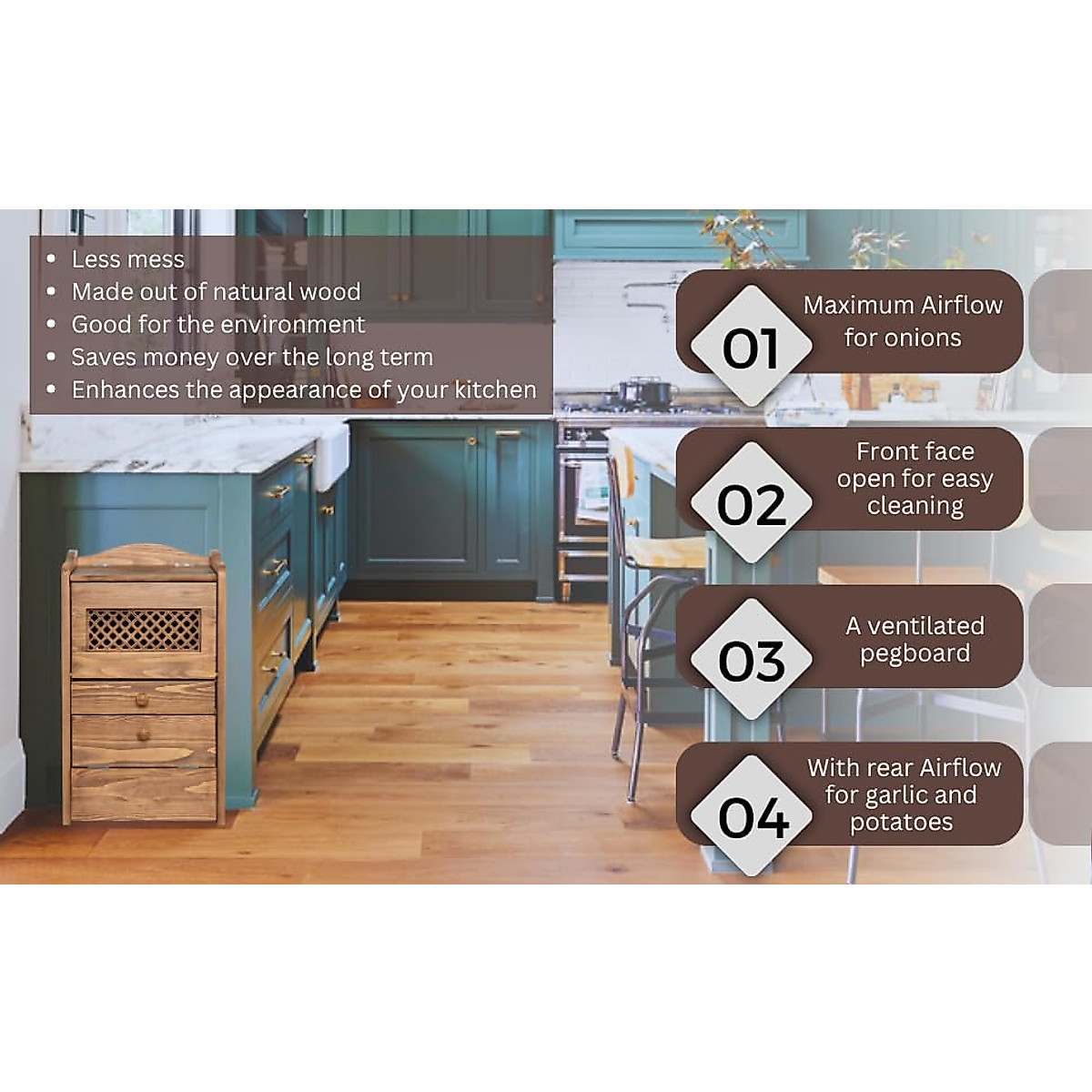 POGABOX Potato Onion & Garlic Storage Box - Vegetable Wooden Bin for Home and Kitchen, Classic Vegetables Organizer Garlic Keeper with Flip Top