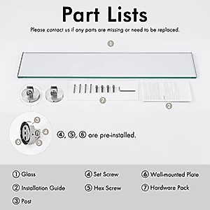 KES Glass Bathroom Shelf, 23.6 Inches Glass Shelf for Bathroom with Tempered Glass Floating Shelves Bathroom SUS 304 Stainless Steel Wall Mount Brushed Finish, A2024S60-2