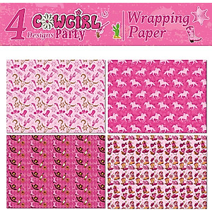 12 Sheets Western Cowgirl Gift Wrapping Paper,Wild West Cowgirl Style Wrapping Paper For Kids Girl's Birthday Party DIY Gift Packing,Cowgirl Birthday Party Favor,20 x 27 Inch