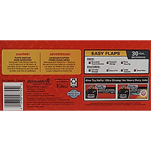 Hefty Easy Flaps Multipurpose Large Trash Bags, Unscented, 30 Gallon, 40 Count