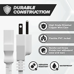 THE CIMPLE CO 6 Feet, White - 3 Prong AC Power Cable for Computer, Medical, Server, & Desktop - C13 Power Supply Cord - NEMA 5-15P to C13 / IEC 320 - (1.8 Meter)