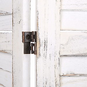 MyGift Whitewashed Wood 3 Panel Screen, Folding Louvered Room Divider