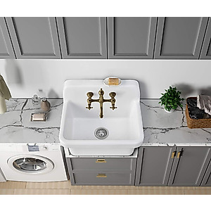 ELLAI 24 Inch White Ceramic Farm Style Wall Mount Utility Sink High Back Wall Mounted Laundry Tub 10 Gallon Farmhouse Sink Slop Sink for Laundry Room, Garage, Kitchen, Bathroom 24" x 19" x 16.5"