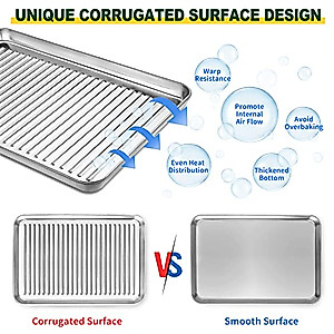 Baking Sheet Set of 3, CEKEE Stainless Steel Cookie Sheet for Baking Baking Pans Set, Jelly Roll Pan/Quarter Sheet Pan/Small Baking Sheet, 9/12/16 Inch, Warp Resistant & Heavy Duty & Easy Clean