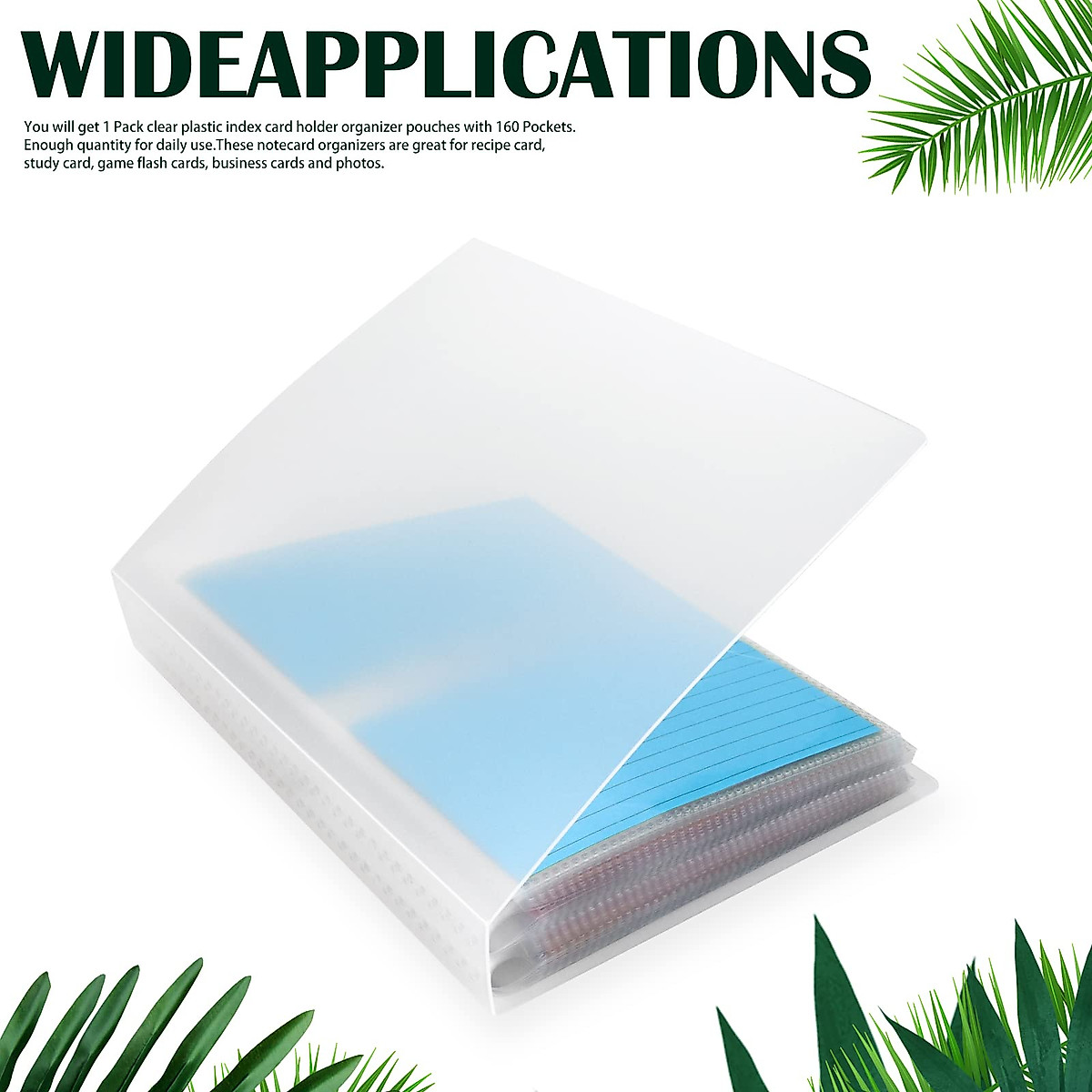 Tecmisse Index Cards Holders, 3 x 5 Inch Flash Cards Notecards Organizer, Holds 160 Pieces Cards, Clear Plastic Index Cards Pockets for Study Cards, Recipe Cards and Note Cards