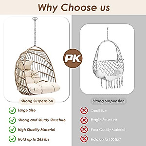 RADIATA Egg Chair Luxury Outdoor Patio Wicker Hanging Swing Egg Chairs with Water Resistant Cushions for Patio Backyard Balcony (Beige,Without Stand)