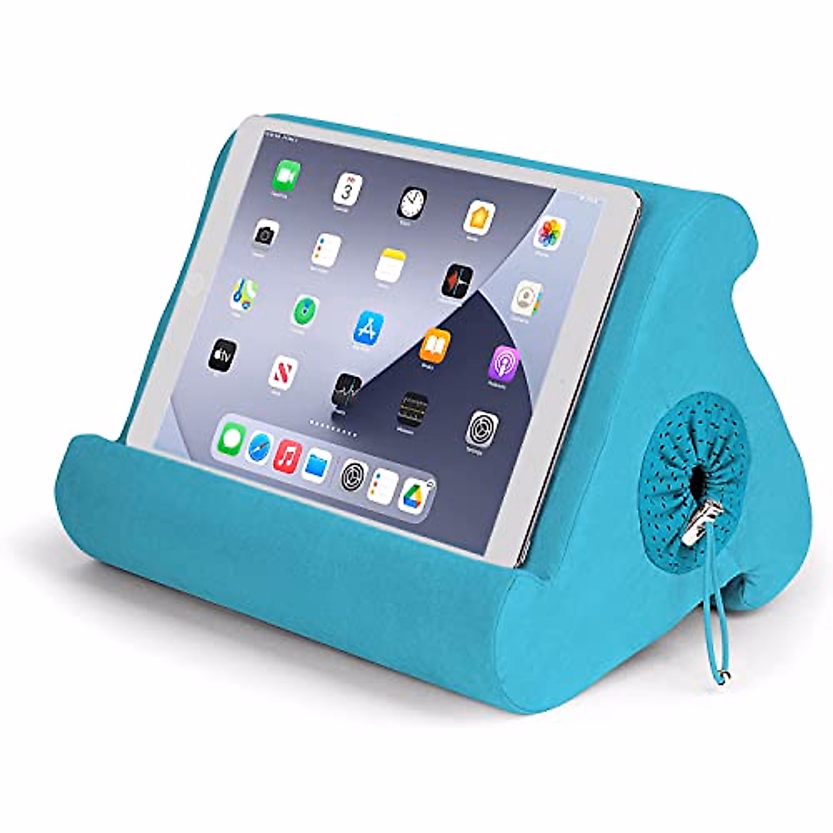 Flippy Tablet Pillow Stand and iPad Holder for Lap, Desk and Bed, Multi-Angle with Storage, Compatible with Kindle, Fire, iPad Pro 12.9, 10.9, 10.2, Air and Mini, Samsung Galaxy (Miami Blue)