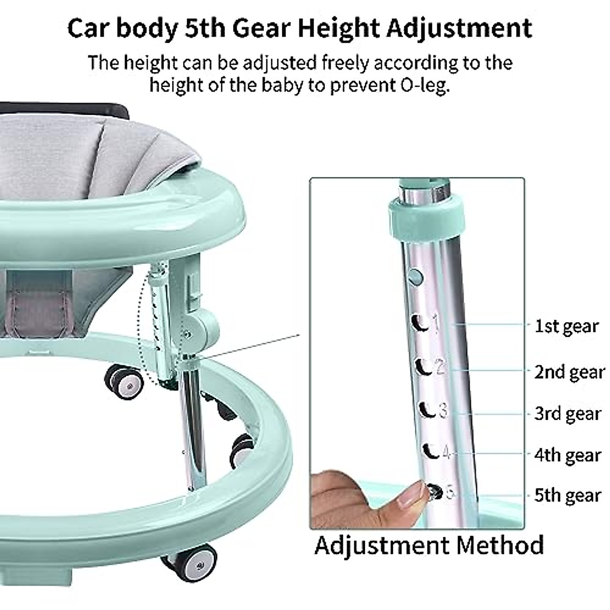 Baby Walker, Foldable 9-Gear Height Adjustable Baby Walker with Wheels, Infant Toddler Walker with Foot Pads, Baby Walkers and Activity Center, Baby Walkers for Baby Boys and Baby Girls 6-24 Months