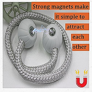 Strong Magnetic Curtain Tiebacks, 2 Pack Magnetic Tiebacks for Curtains Decorative Curtain Holdbacks Strap Modern Rope Drape Tie Backs for Outdoor Home Window Office Bathroom Round Design, Grey