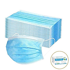 50 Pcs Disposable_Face with Elastic Earloop 3-ply Face Mouth Hygiene Protection Pads with Box, High Filtration and Ventilation Security (Blue- 50Pcs)