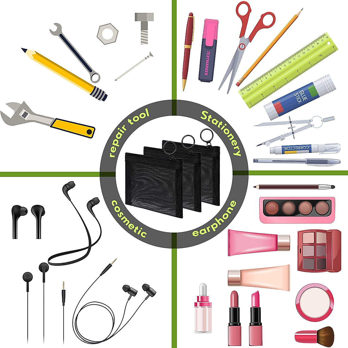 Jexine 60 Pcs Small Zipper Pouch Bulk Nylon Mini Mesh Pouches Multipurpose Coin Purse Pouch Zippered Mesh Cosmetic Bag Portable Storage Makeup Bags for Travel Supplies (Black)