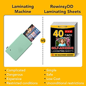 40 PCS Self-Adhesive Laminating Sheets, 9 x 12 Inches Clear Laminating Sheets No Machine Needed Self Sealing Laminate Sheets