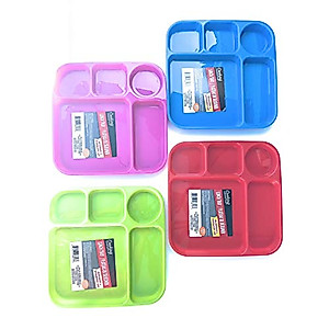 Divided Lunch Tray Bundle-Set of 4 Kids colorful dinner breakfast BPA free microwave dishwasher safe individual plates toddlers all ages