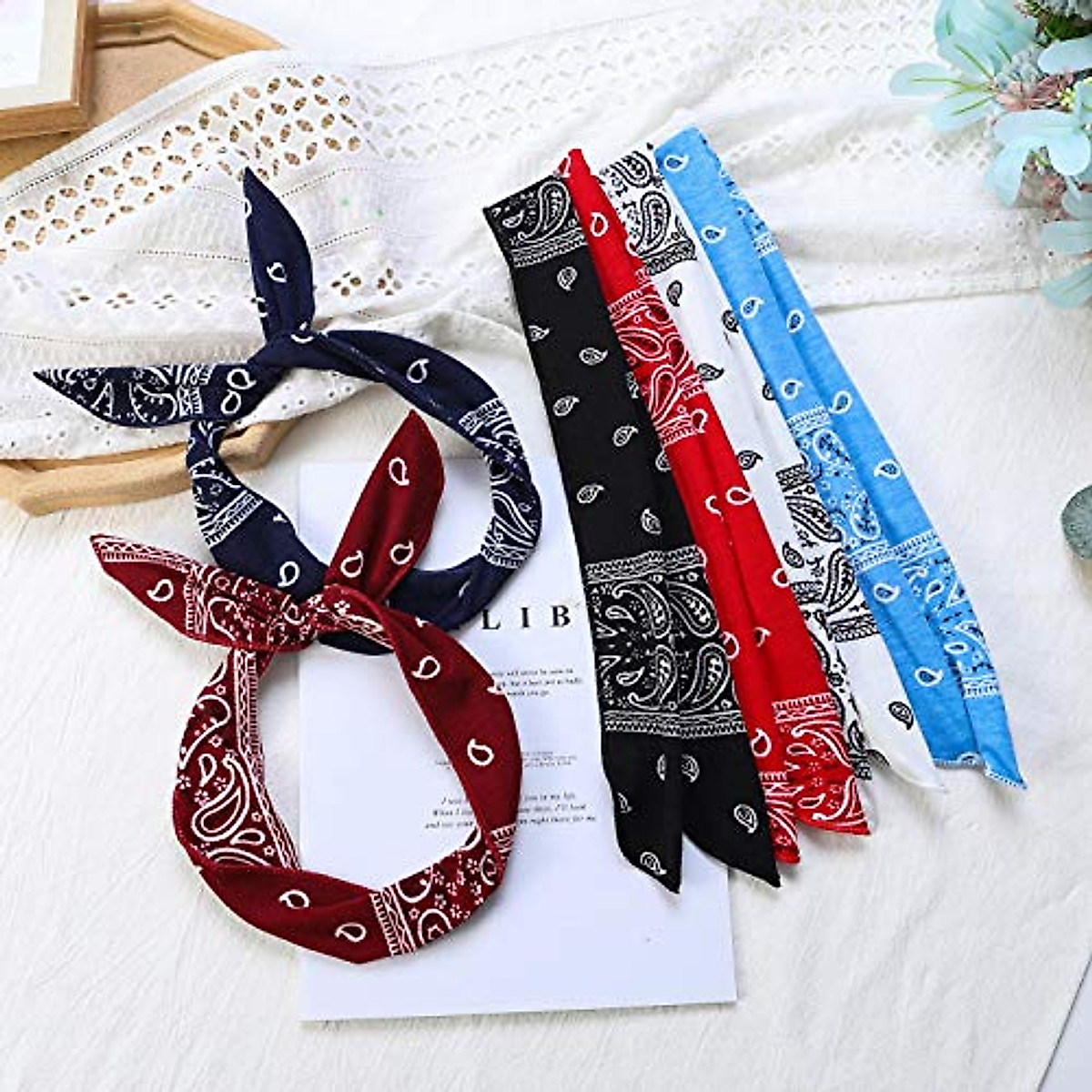 ONEYE Wire Headbands for Women Paisley Twist Bow Hair Bands Bunny Ears Headwraps Wire Hair Holder Hair Accessories for Workout Yoga Running Soccer Sports Pack of 6