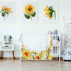 Yoothy Sunflower Baby Monthly Milestone Blanket Girl, Floral Newborns Month Blanket Gift for Baby Shower, Soft Plush Photo Prop Blanket, Wreath &Headband Included, 45''x40''