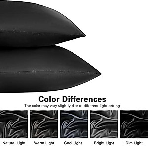 Satin Pillowcase for Hair and Skin, Set of 2 Black Silk Pillowcase Satin Pillowcase with Envelope Closure(Black,20x30 inches)