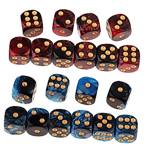 Yiotfandoll 20PCS Polyhedral Dice D6 Dice 16mm Acrylic 6 Sided Dice Game Dice for RPG MTG DND Dice Table Games (Blue Black and Red Black)