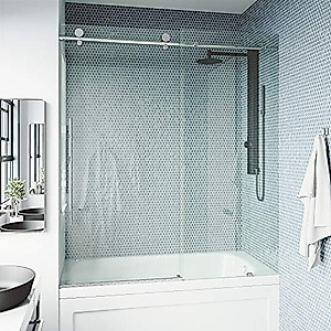 VIGO Adjustable 56-60" W x 66" H Elan E-Class Frameless Sliding Rectangle Tub Door with Clear Tempered Glass, Reversible Door Handle and Stainless Steel Hardware in Chrome-VG6021CHCL6066